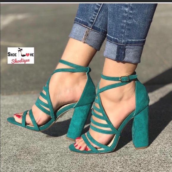So Me | Shoes | Chunky Heel Teal Sandals | Poshmark